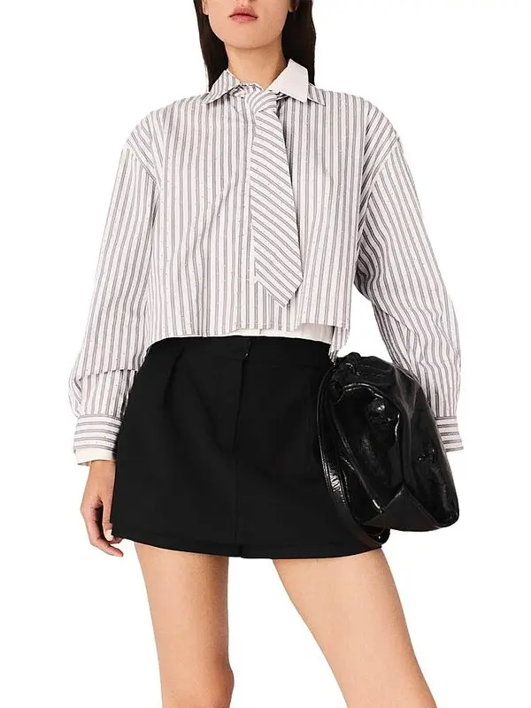 Maje Striped Rhinestone Shirt - Ecru Stripes