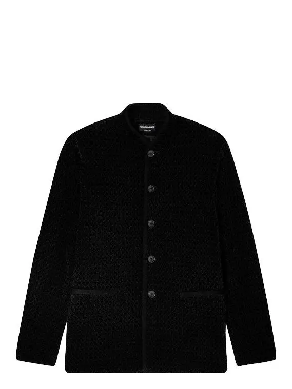 Giorgio Armani Single-breasted Chenille Jersey Knit Jacket - Black