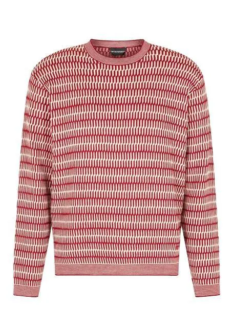 Emporio Armani Embroidered Jacquard Virgin Wool Jumper - Red