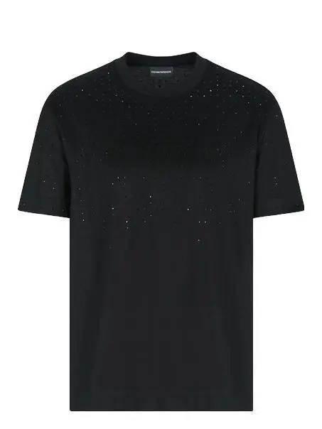 Emporio Armani Clubwear T-shirt In A Lyocell Blend Jersey With Rhinestones - Black