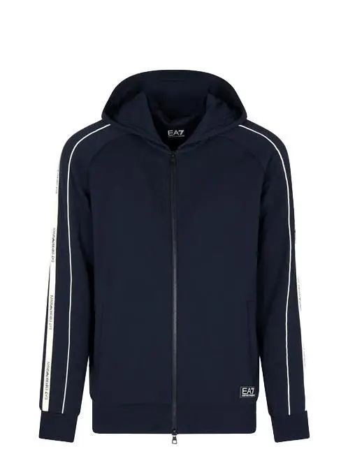 Emporio Armani Ea7 Logo Series Cotton-blend Hooded Zip-up Sweatshirt - Navy