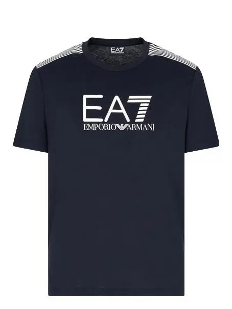 Emporio Armani Asv 7 Lines Cotton-blend Jersey Crew-neck T-shirt - Navy