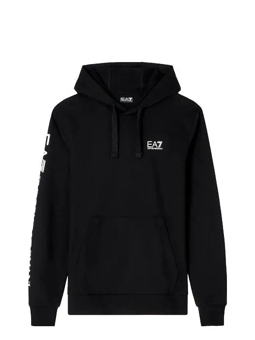 Emporio Armani Logo Series Cotton Hooded Zip-up Sweatshirt - Black