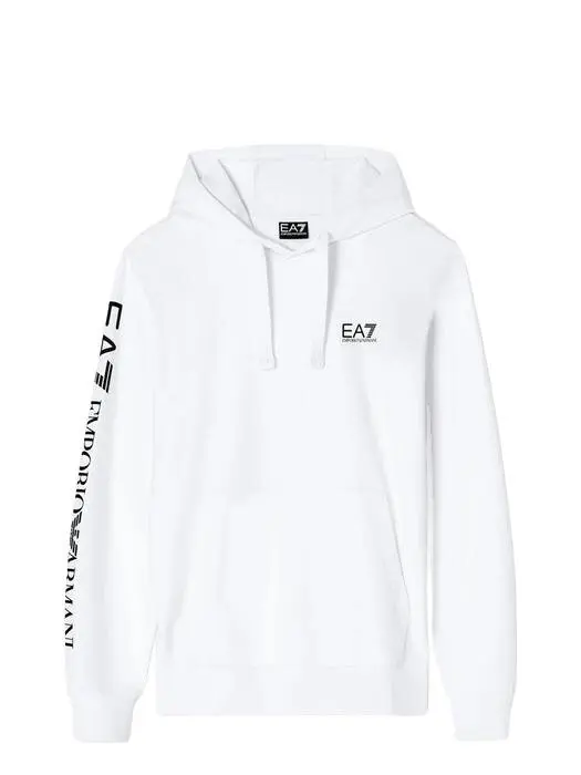 Emporio Armani Ea7 Logo Series Hooded Cotton Sweatshirt - Natural