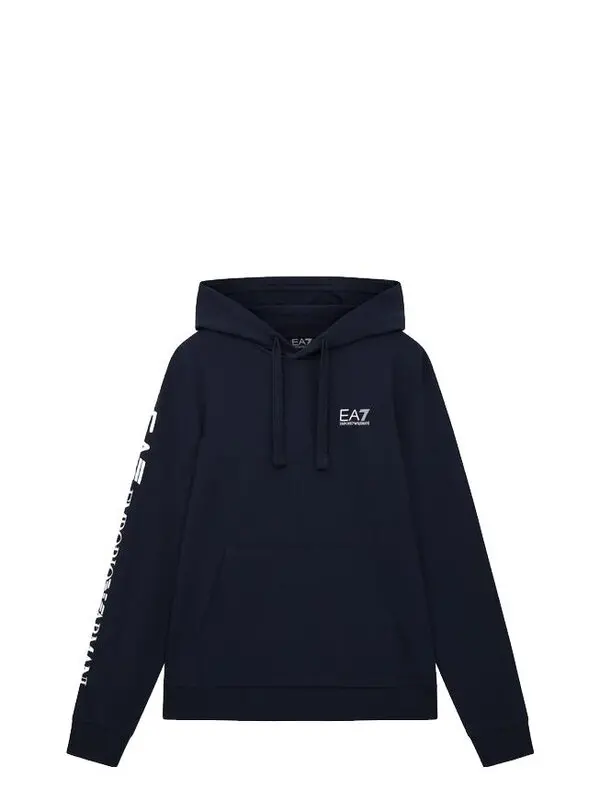 Emporio Armani Ea7 Logo Series Hooded Cotton Sweatshirt - Navy