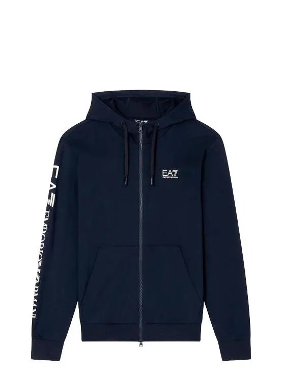 Emporio Armani Ea7 Logo Series Hooded Cotton Sweatshirt - Navy