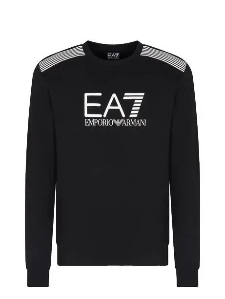 Emporio Armani Ea7 Seven Lines Cotton-blend Crewneck Sweatshirt - Black
