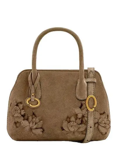 Oscar De La Renta Mini Ivy Suede Handbag - Natural