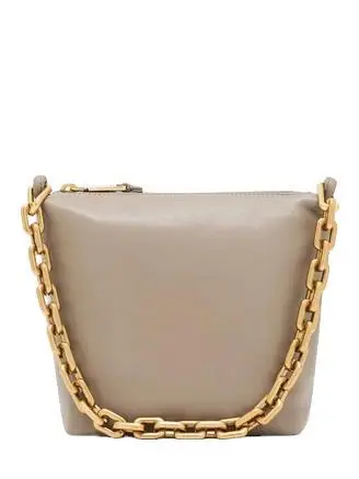 Emporio Armani Leather Hobo Bag With Chain Strap - Beige