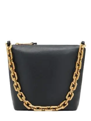Emporio Armani Leather Hobo Bag With Chain Strap - Black