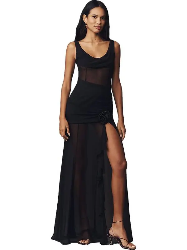DELFI COLLECTIVE Serena Sleeveless Sheer Silk Maxi Dress - Black
