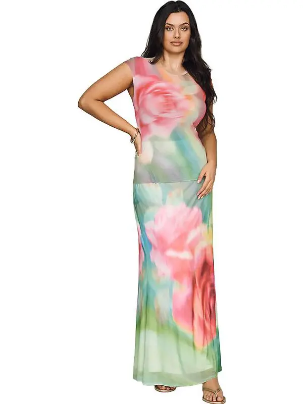 AFRM Tegan Power Mesh Maxi Skirt - Green Rose
