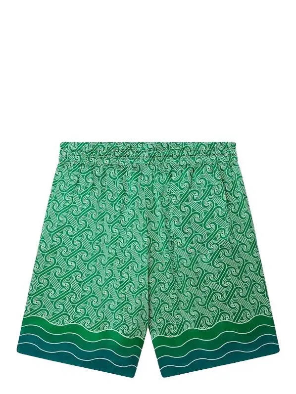 Casablanca Column Monogram Silk Shorts - Green
