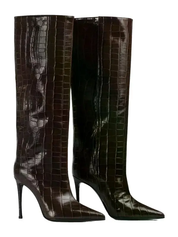 LE SILLA 100mm Eva Crocodile-embossed Stiletto Boots - Brown