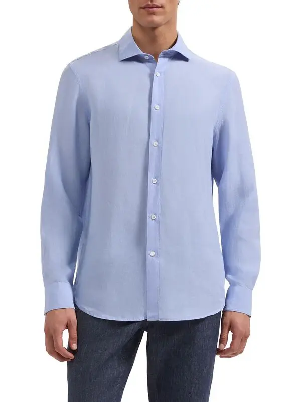 Bugatchi Axel Shaped Fit Linen Button-up Shirt - Sky
