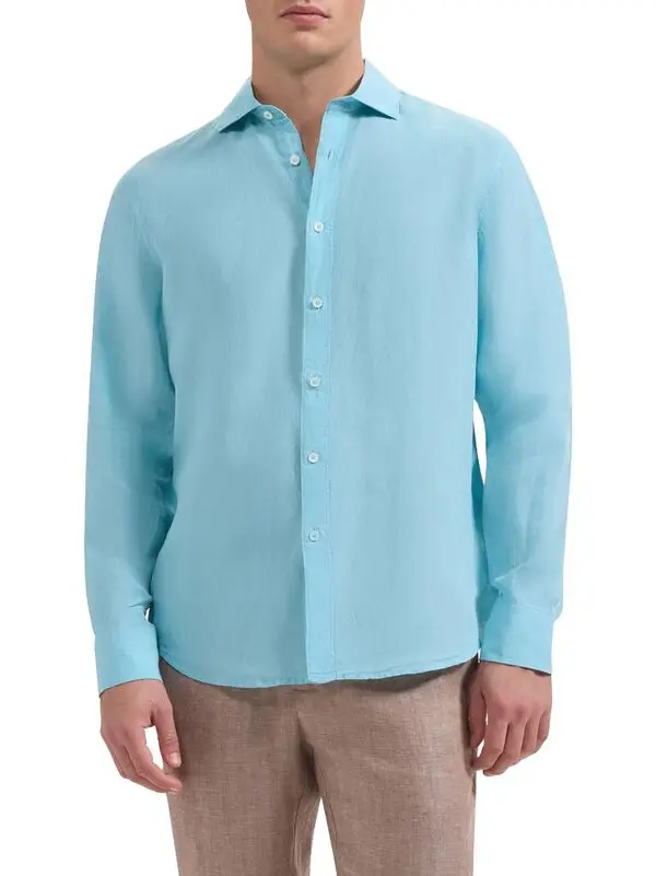 Bugatchi Axel Shaped Fit Linen Button-up Shirt - Turquoise