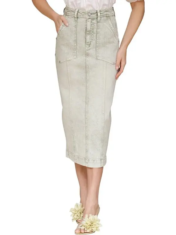 Avec Les Filles Horseshoe Denim Midi Skirt - Spring Sage