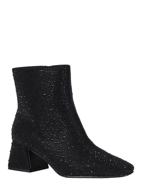 LADY COUTURE Rhinestone Block Heel Bootie - Black