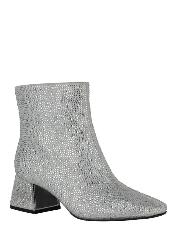 LADY COUTURE Rhinestone Block Heel Bootie - Silver