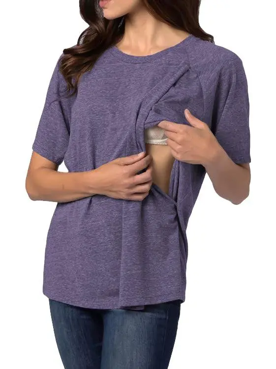 BUN MATERNITY NURSING APPAREL Bun Maternity Relaxed Fit Cotton Blend T-shirt - Heather Grape