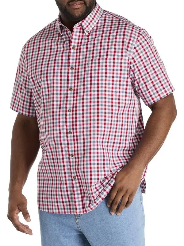 HARBOR BAY BY DXL Big & Tall Easy-care Check Sport Shirt - Red Multi