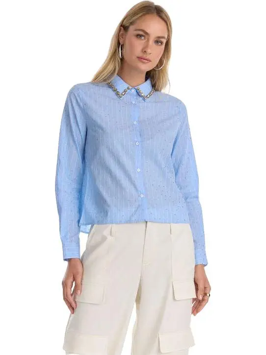 THE NOLI SHOP Josefina Crystal Button Up - Blue Stripe