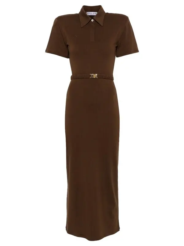 ROWEN ROSE Polo-collar Belted Midi Dress - Brown