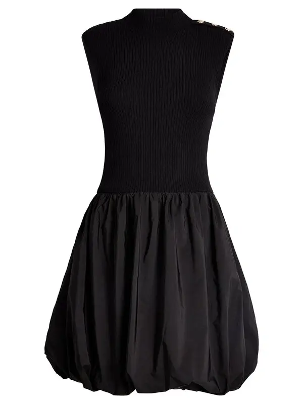Maje Rib-knit Taffeta Mini Dress - Black