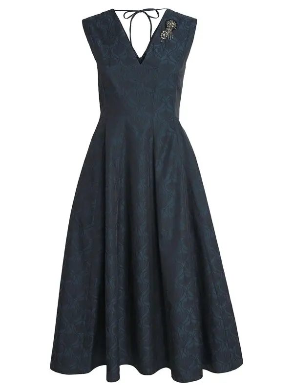 Max Mara Crystal Brooch Jacquard Midi Dress - Blue