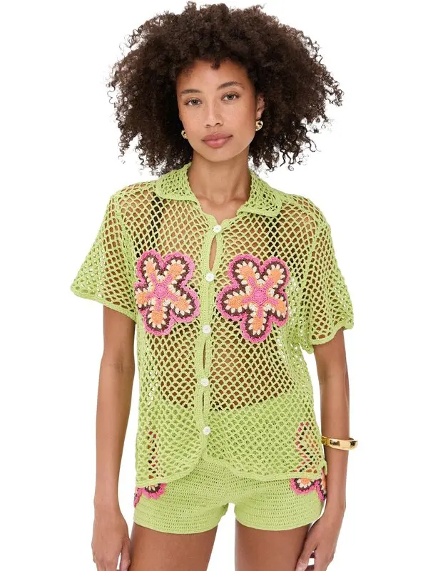THE WOLF GANG Elke Crochet Shirt - Lime
