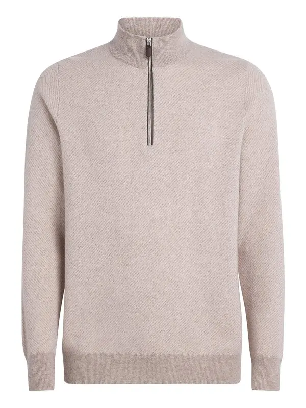 N.peal Cashmere Quarter-zip Temple Sweater - Beige