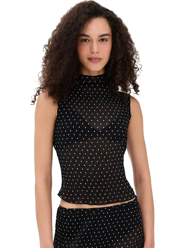 Lioness Ford Plisse Polka Dot Top - Onyx Polka