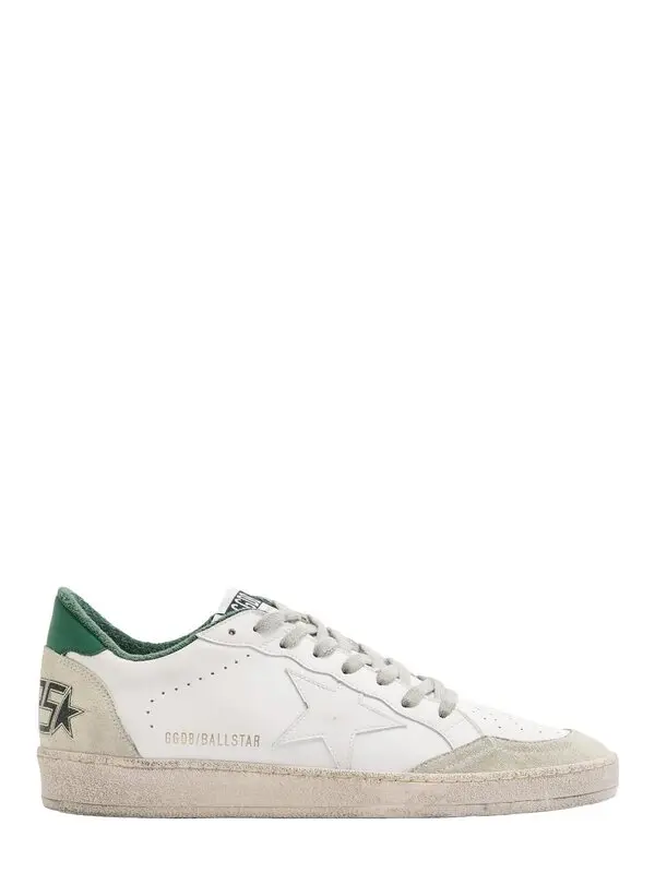 Golden Goose Ball Star Distressed Leather Sneakers - White And Grey