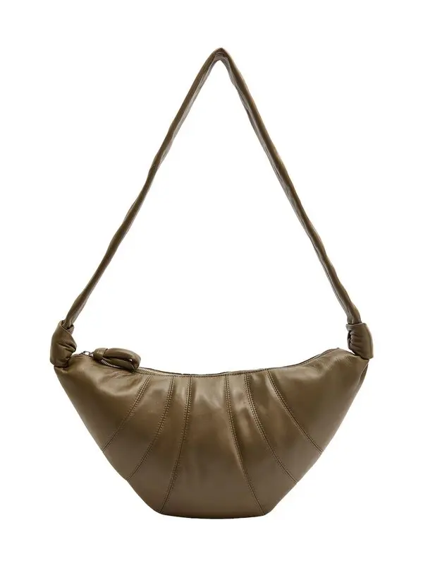 LEMAIRE Medium Croissant Leather Shoulder Bag - Khaki