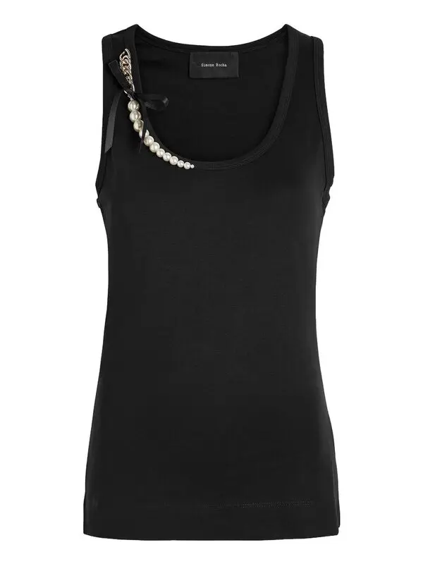 Simone Rocha Pearl Chain Sculpt Cotton Tank - Black