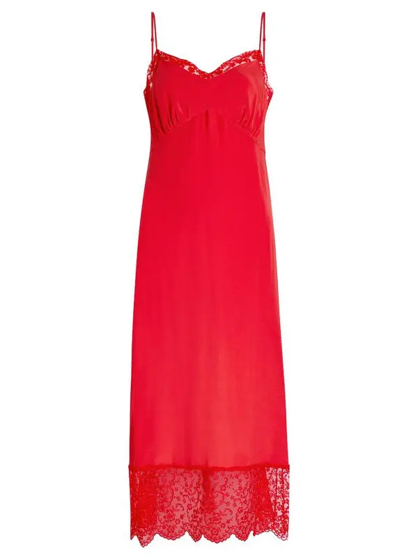 Simone Rocha Lace-trim Crepe De Chine Midi Slip Dress - Red