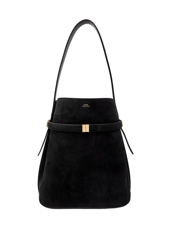 TOTEME Belted Suede Bucket Bag - Black