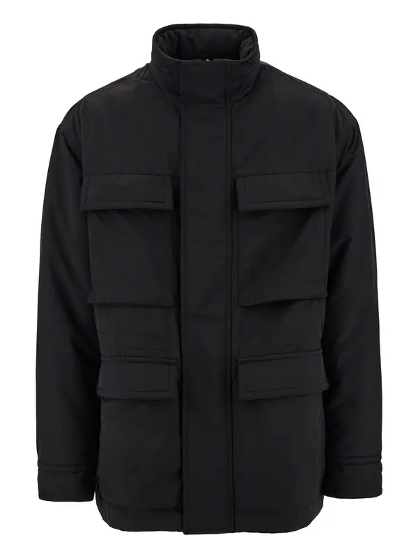 FERRAGAMO Technical Faille Caban Overcoat - Black