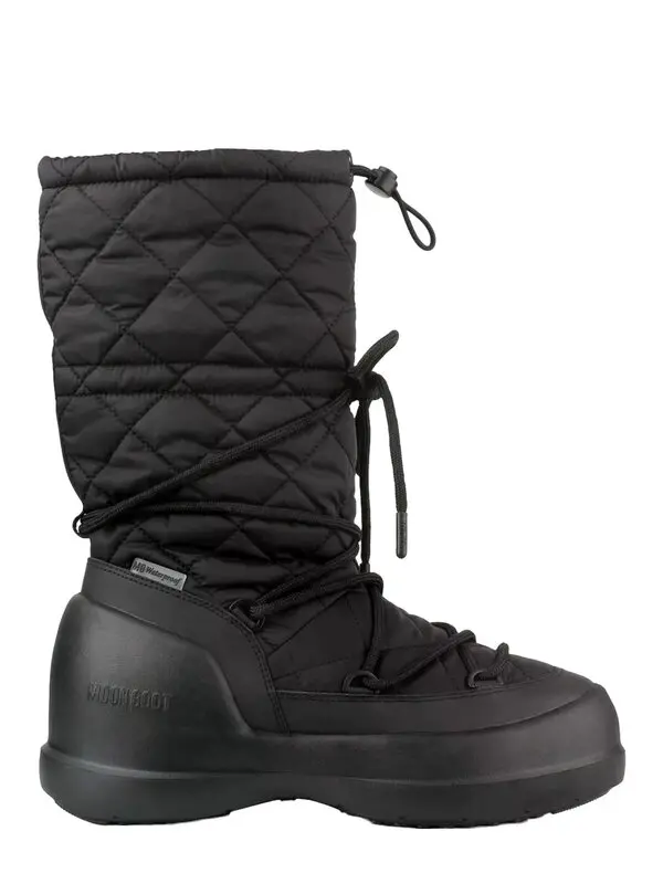 Moon Boot Quilted Lace-up Rain Boots - N001 Black