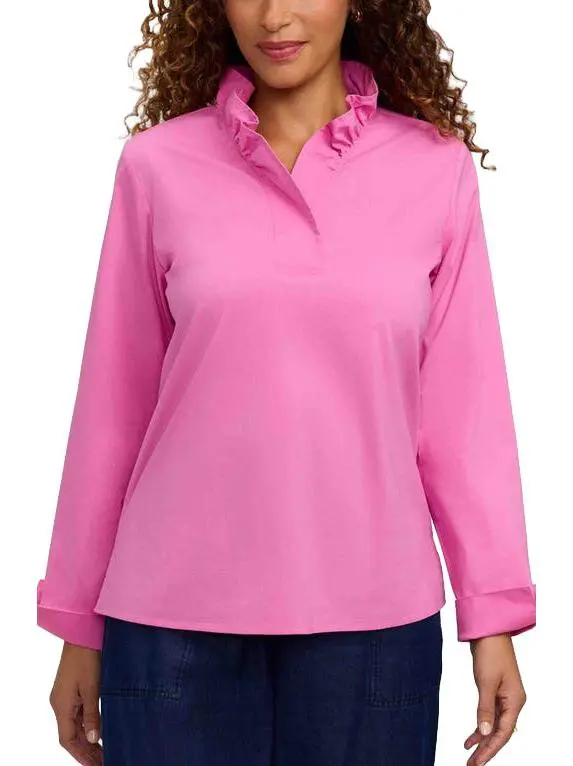Foxcroft Tammy Ruffle Collar Cotton-blend Top - Guava Pink
