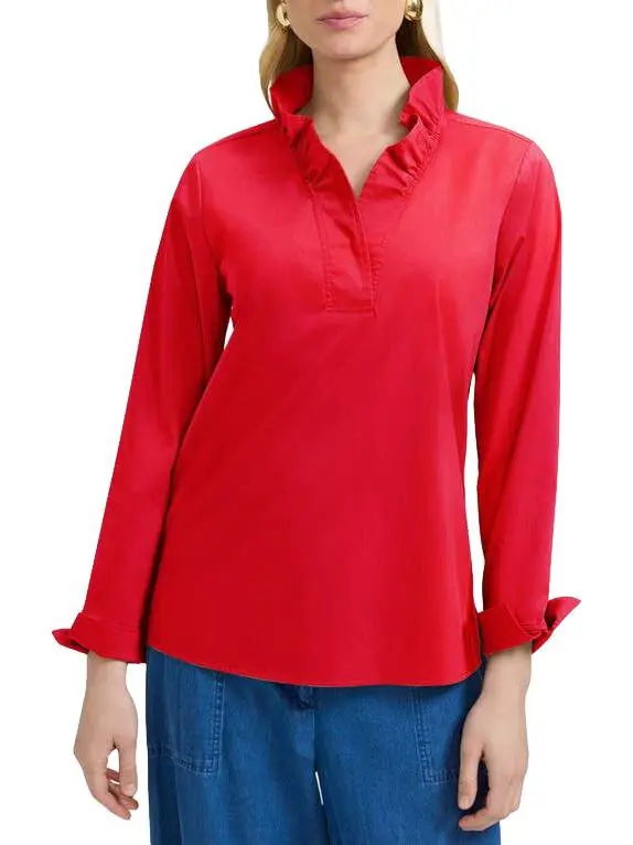 Foxcroft Tammy Ruffle Collar Cotton-blend Top - Simply Red
