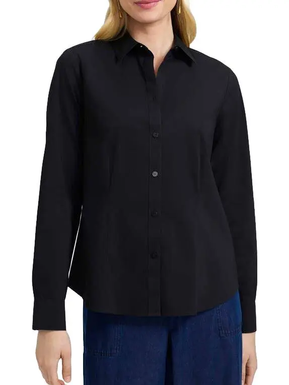 Foxcroft June Stretch Cotton Blend Button-up Shirt - Black