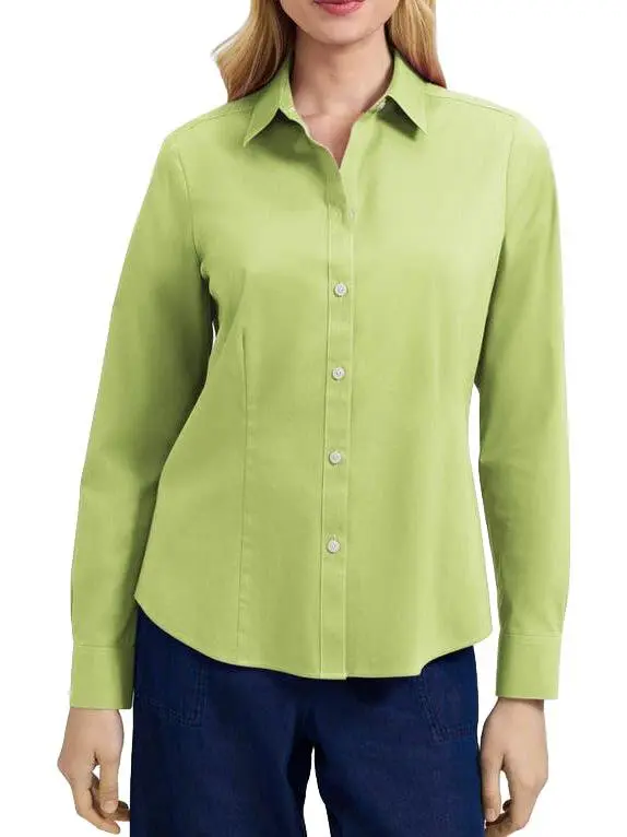 Foxcroft June Stretch Cotton Blend Button-up Shirt - Celery