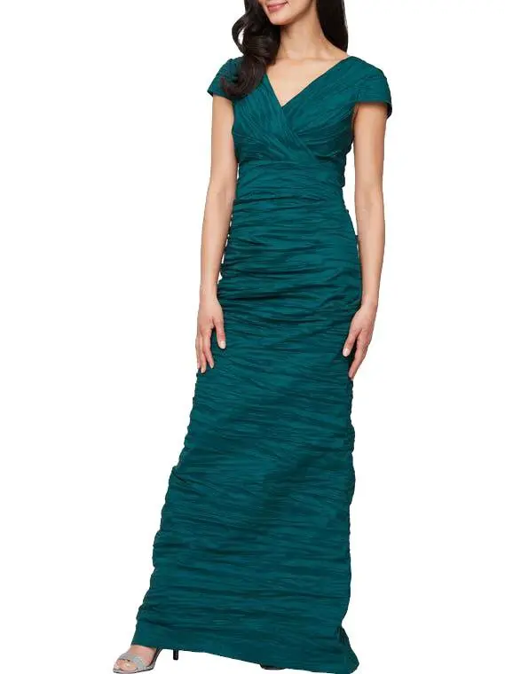 Alex Evenings Crinkle Stretch Taffeta Gown - Emerald Green