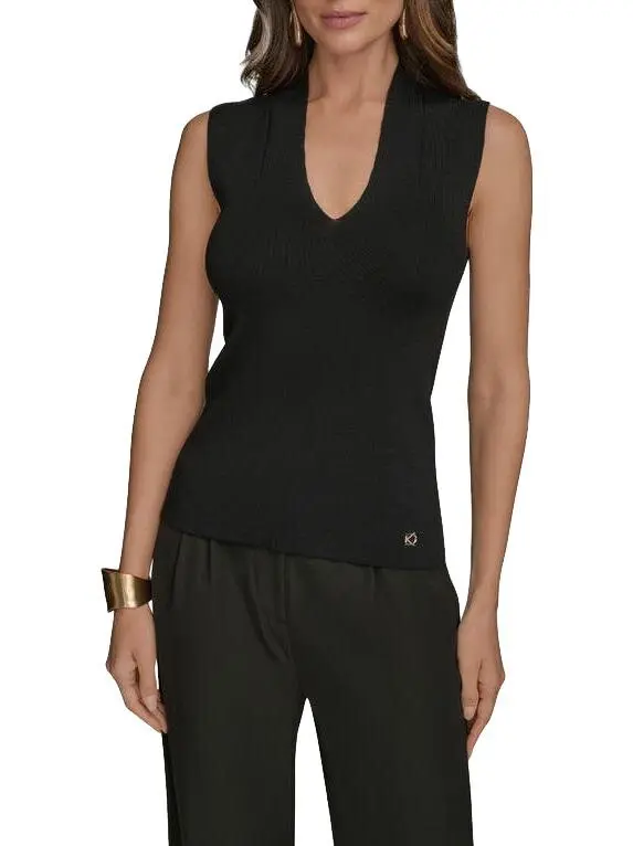 Donna Karan New York V-neck Sleeveless Sweater - Black