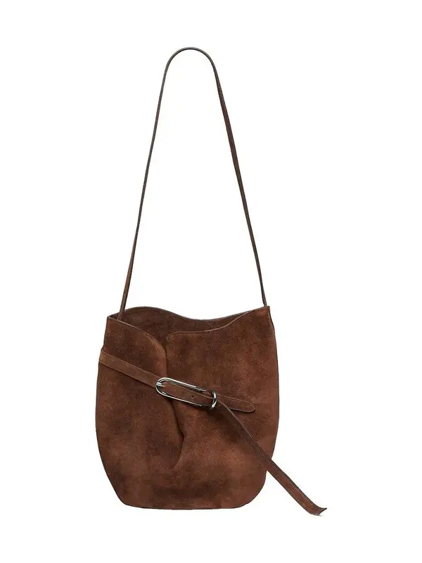 LIFFNER Belted Suede Bucket Bag - Dark Brown
