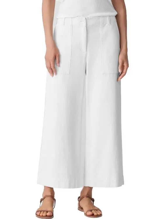 Eileen Fisher Organic Cotton Ankle Wide Leg Pants - White