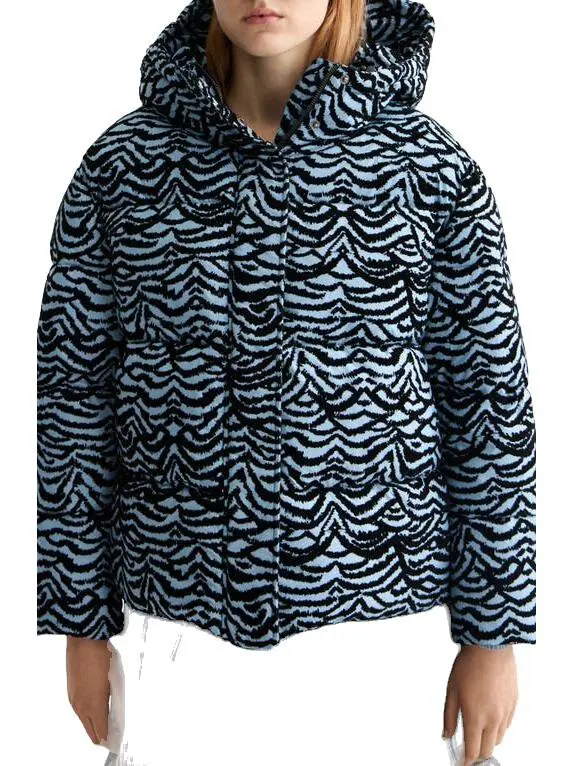 Scotch & Soda Feather Stripe Hooded Puffer Jacket - Ikat Feather Blue