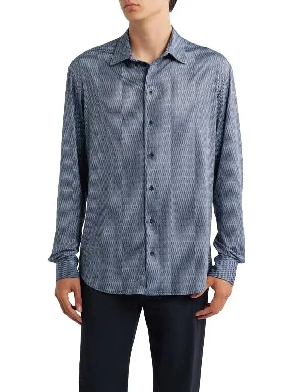Emporio Armani Geo Print Stretch Button-up Shirt - Blue