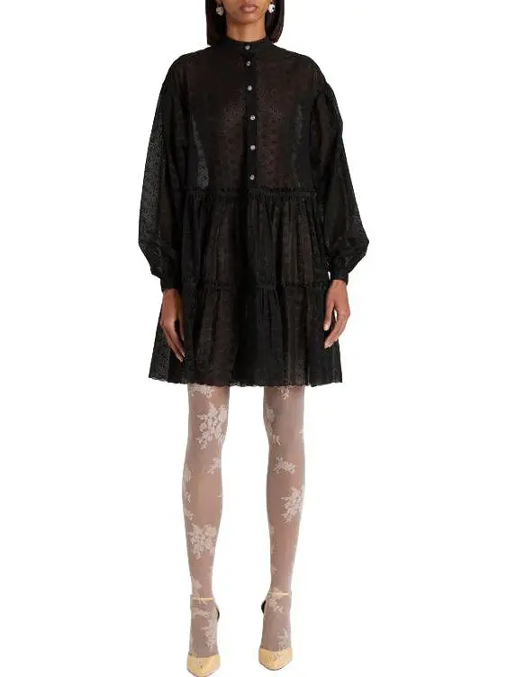 Valentino Garavani Daisy Eyelet Tiered Long-sleeve Dress - Black